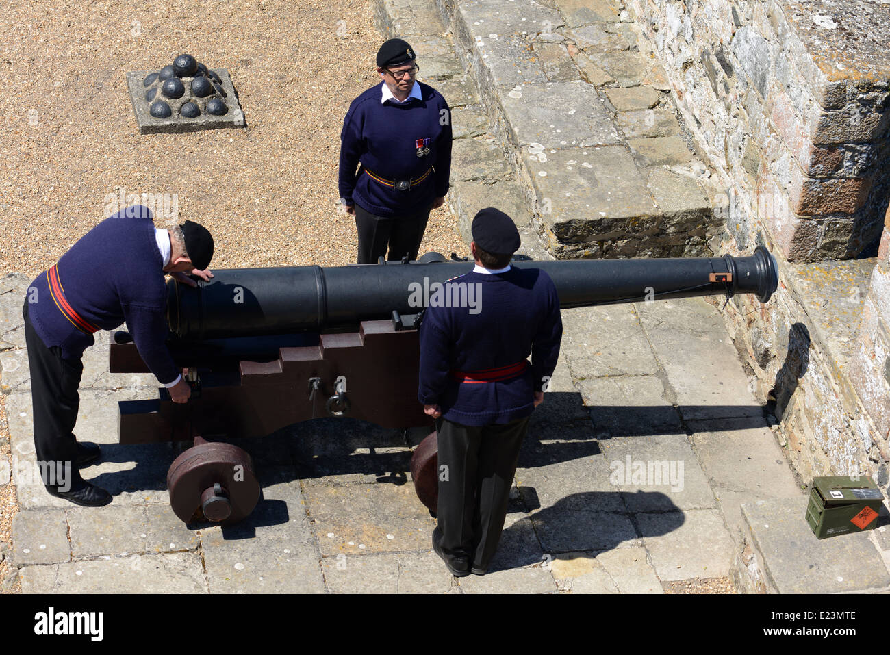 Firing of a ceremonial canon at Castle Cornet, Guernsey, Channel ...