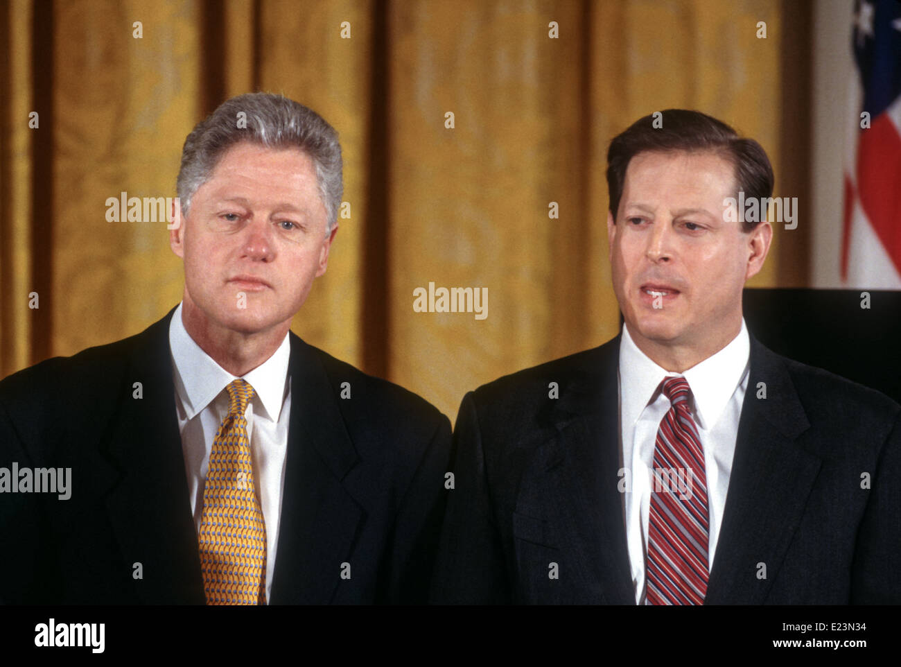 US President Bill Clinton and Vice President Al Gore talk as they ...