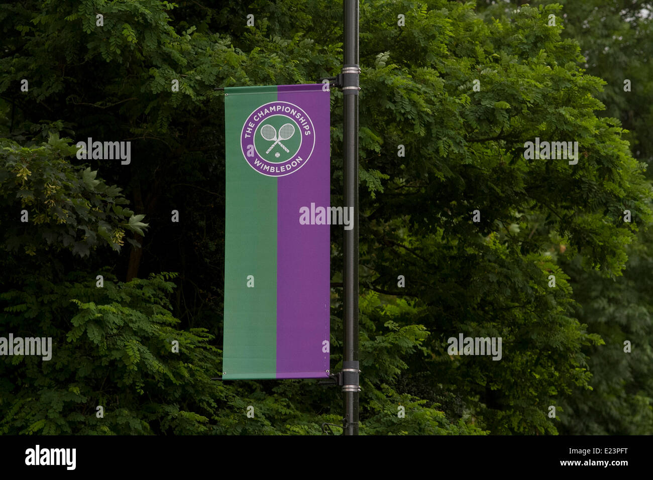 Wimbledon London, UK. 15th June 2014 Banners go up as final ...