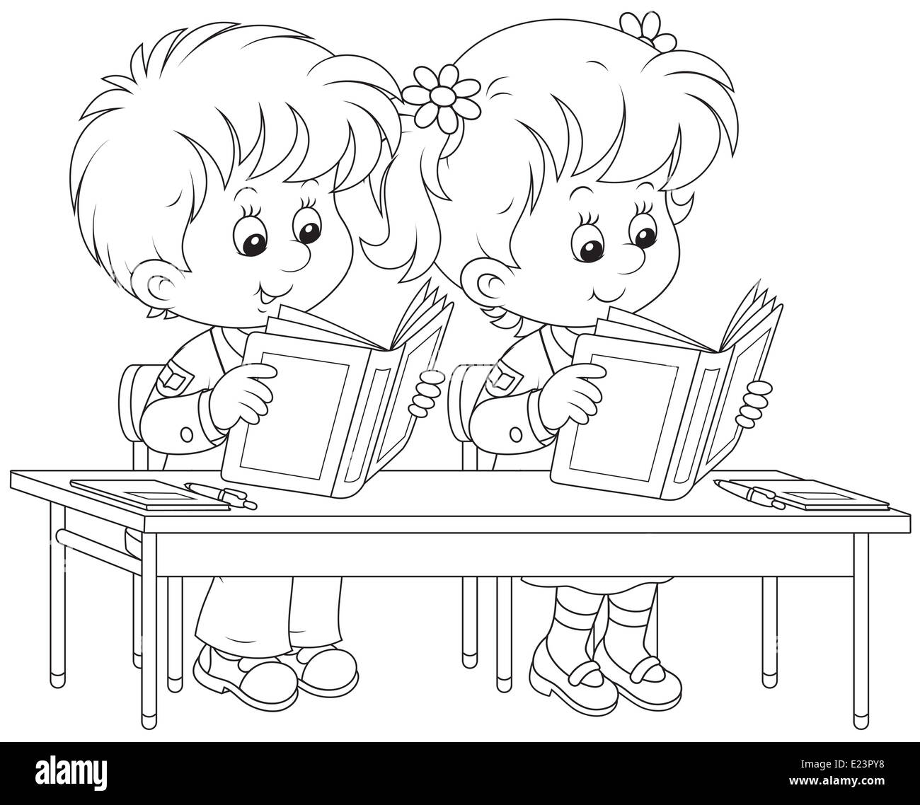 Children, reading, books, school Black and White Stock Photos & Images ...