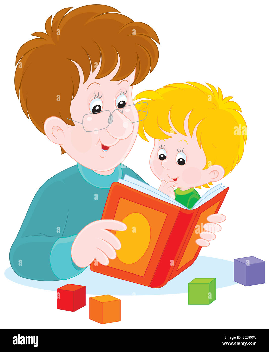 Dad reading a book to his son Stock Photo - Alamy