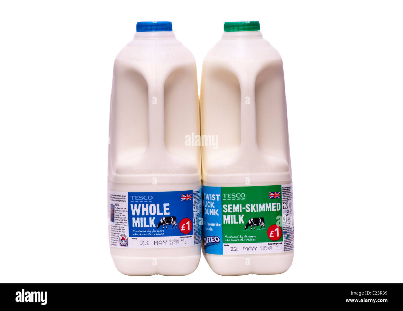 Bottles Of Full fat and Semi Skimmed Milk Stock Photo: 70154765 - Alamy