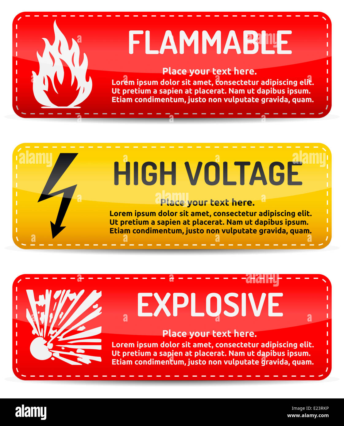 Flammable, High voltage, Explosive danger warning sign template with ...