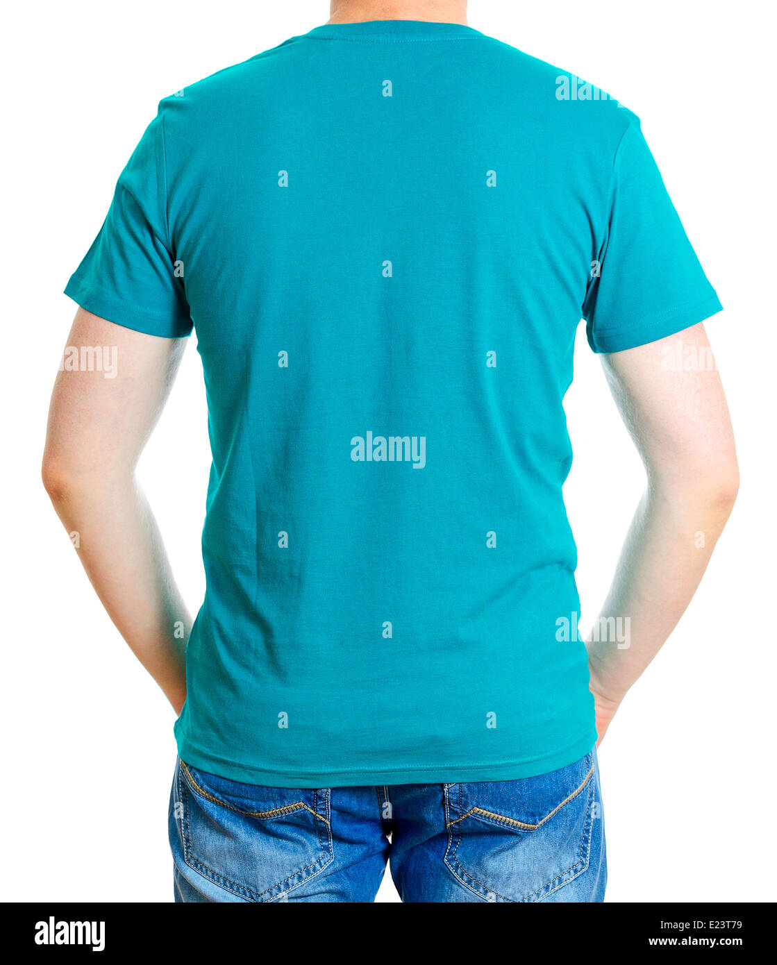 Man in turquoise t-shirt. Isolated on white background Stock Photo - Alamy