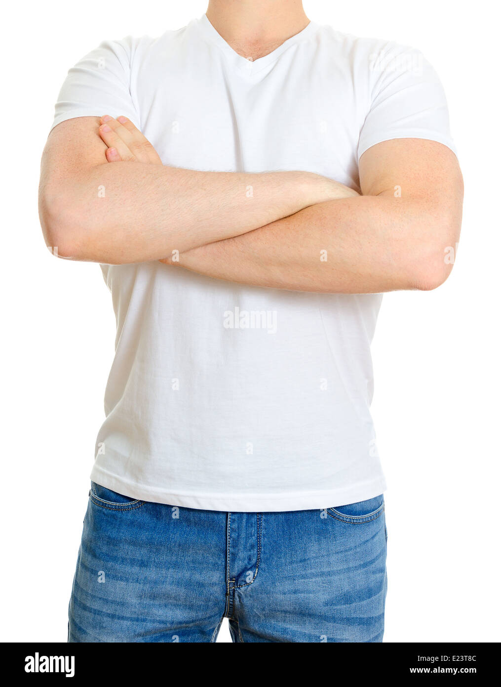 Man in white t-shirt. Isolated on white background Stock Photo - Alamy