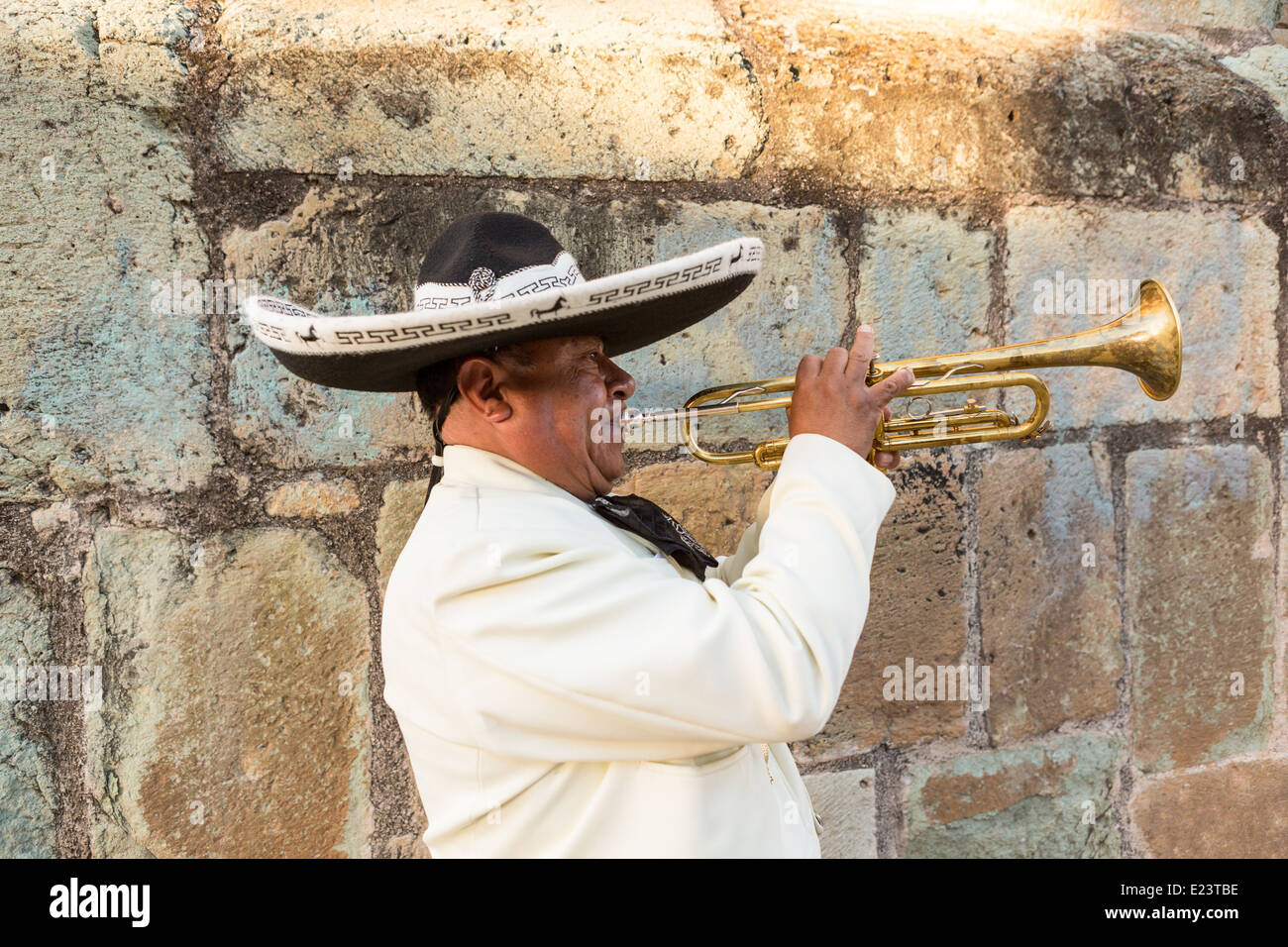 A Mexican mariachi musician dressed in traditional charro costume ...