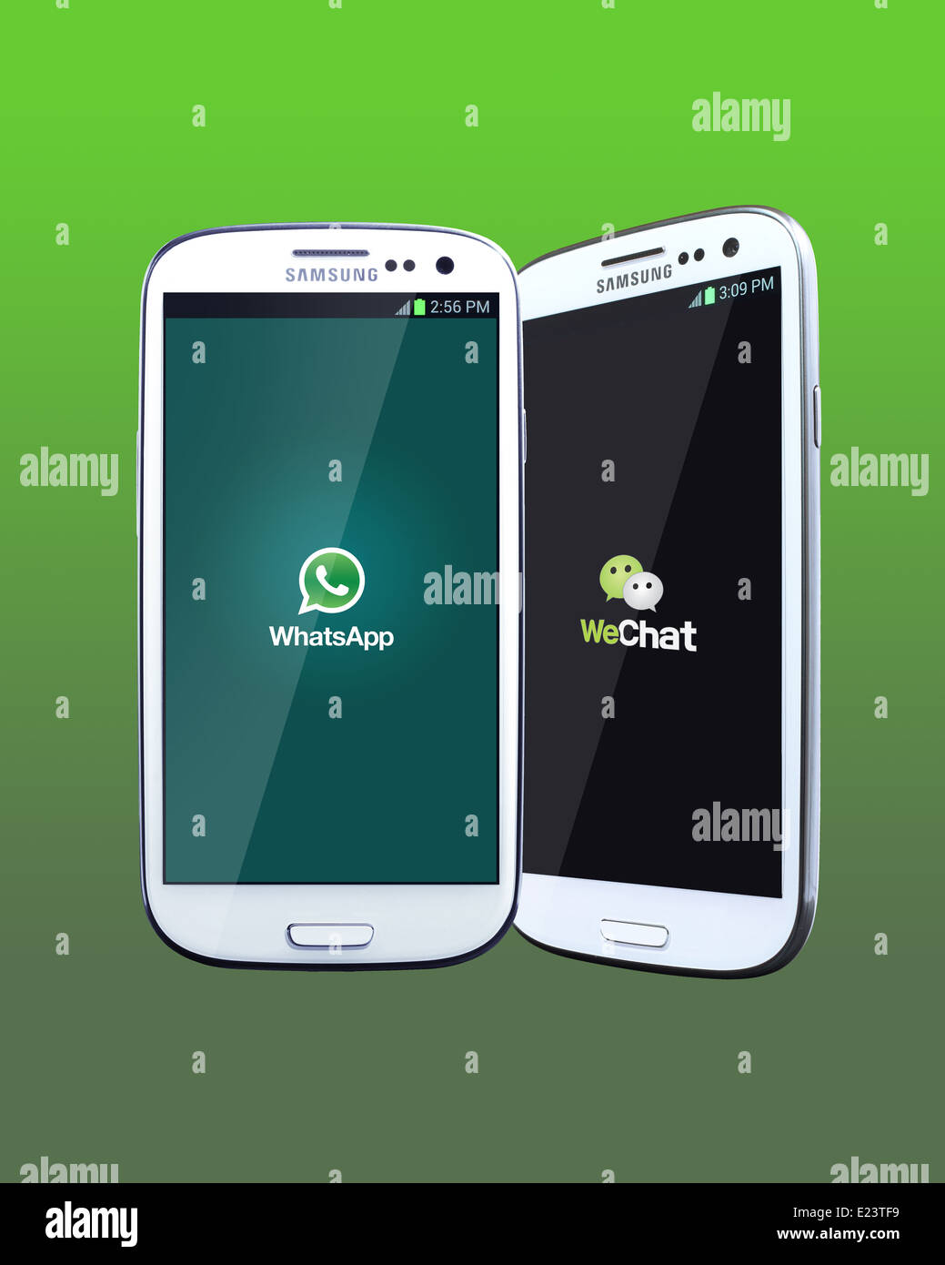 Photo of WhatsApp and WeChat on a smartphone screen. They are famous ...