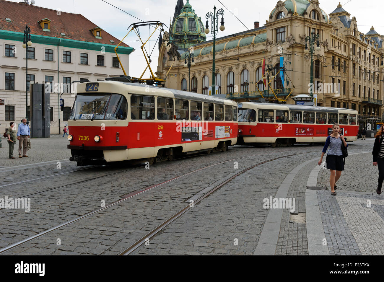 Traditional red czech tram hi-res stock photography and images - Alamy