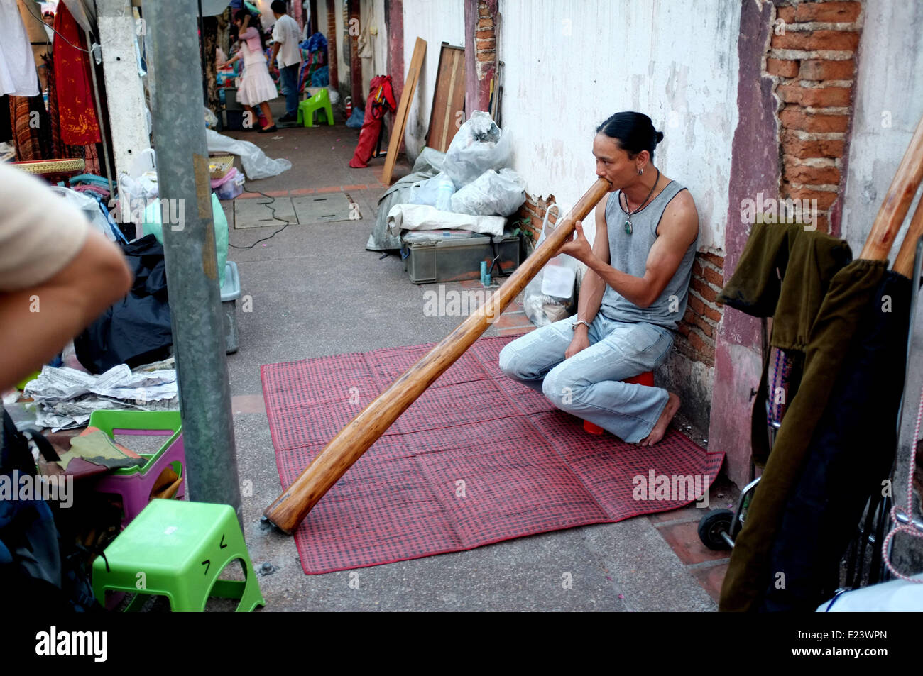 June 15, 2014 - Chiang Mai, Thailand - A street musician on the streets ...