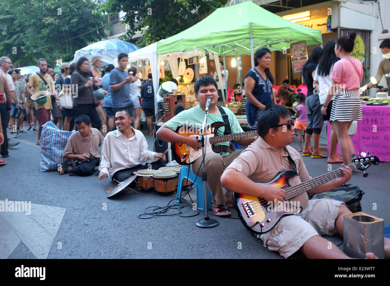 June 15, 2014 - Chiang Mai, Thailand - Street musicians on the streets ...