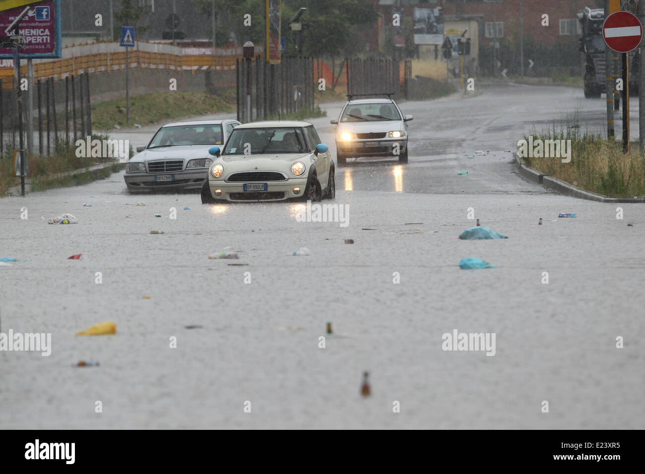 Italy, Rome: 15 June 2014. Violent storm hits the city of Rome. Many ...