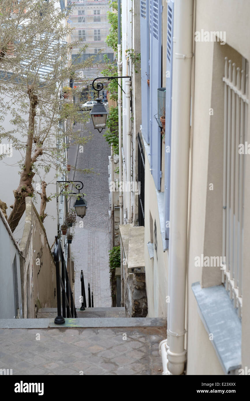 Passage Cottin in Paris France. Picturesque stairway and small alley ...