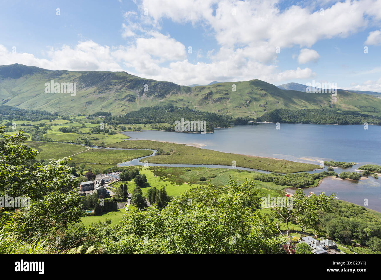 Panoramic view over Derwentwater, Borrowdale, from the road to ...