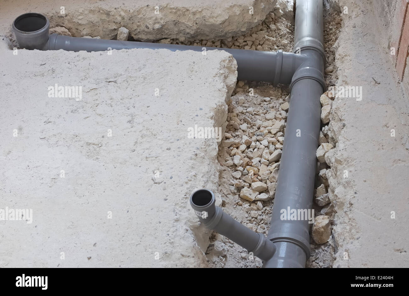 gray PVC sewer pipe in a building under construction Stock Photo - Alamy