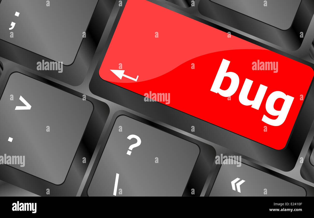 Computer keyboard with bug key. business concept Stock Photo - Alamy