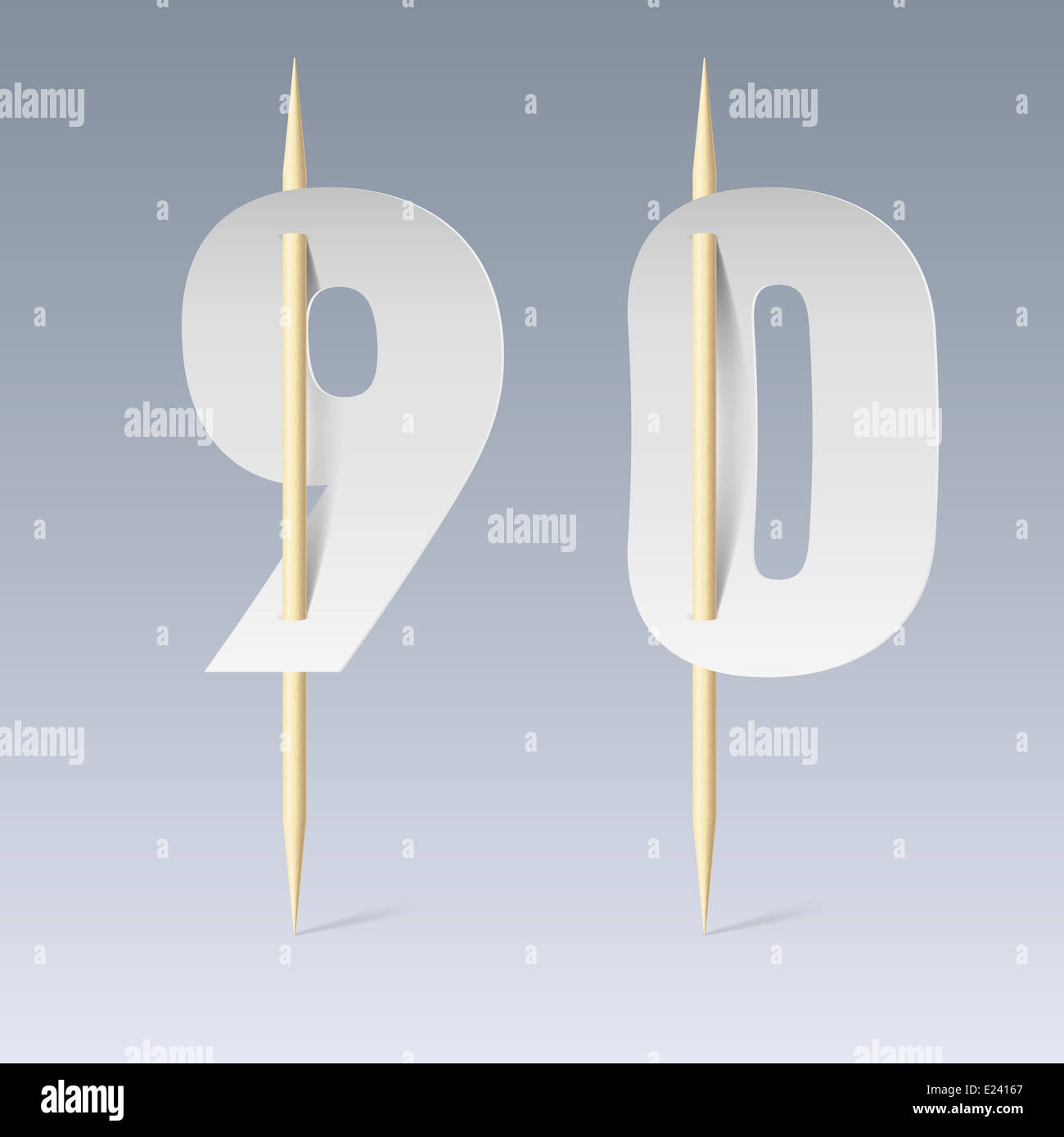 Illustration of white paper cut font on toothpicks on grey background ...