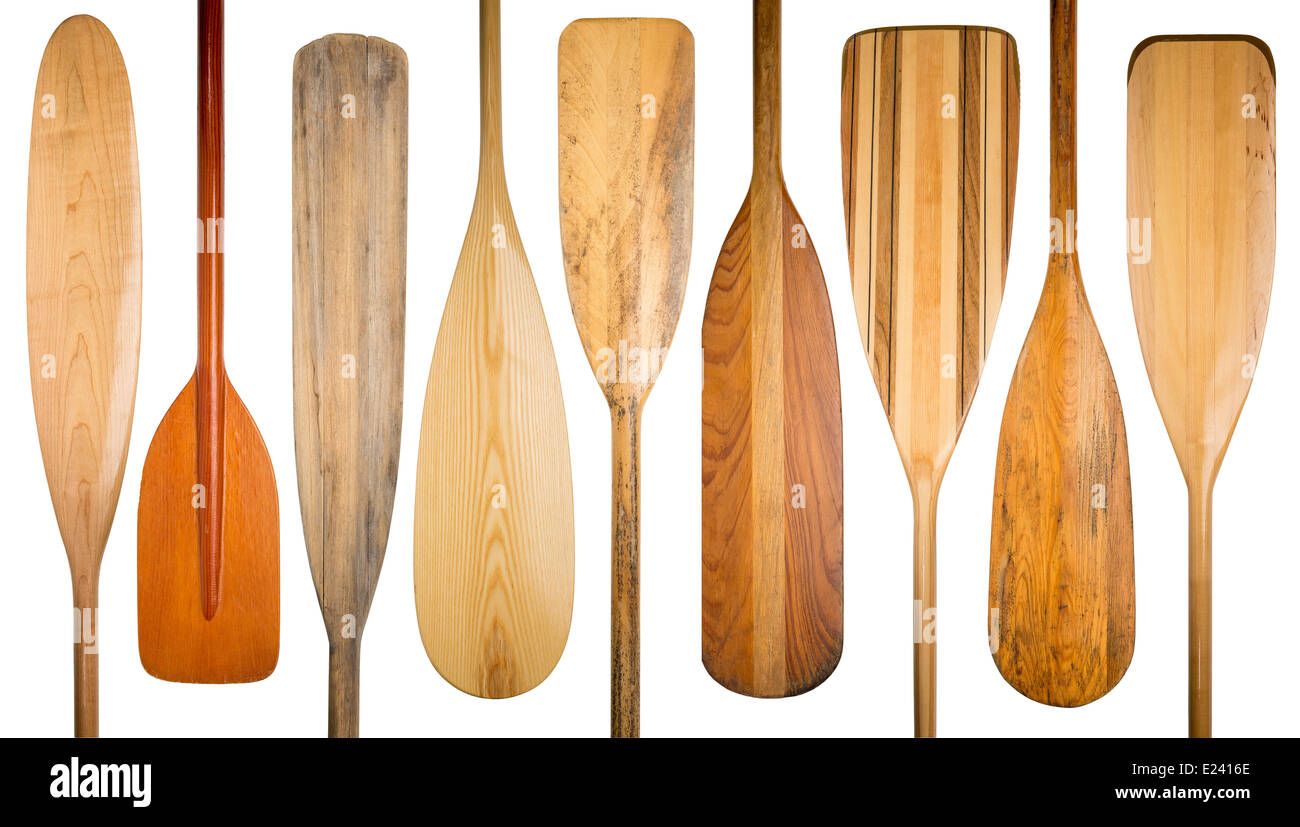 9 wooden canoe paddles, a variety of styles and shapes - paddling ...