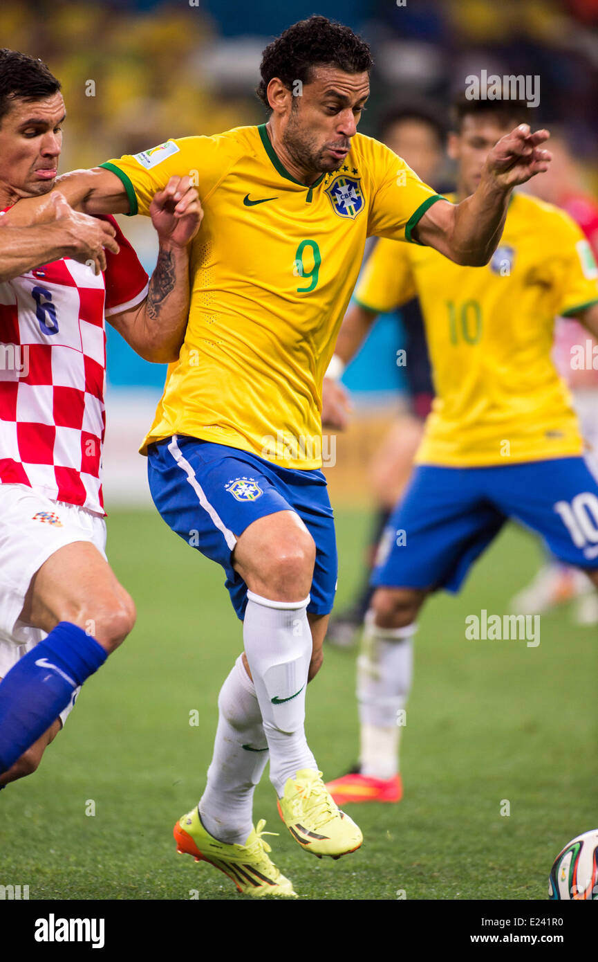 Sao Paulo, Brazil. 12th June, 2014. (L-R) Dejan Lovren (CRO), Fred (BRA ...