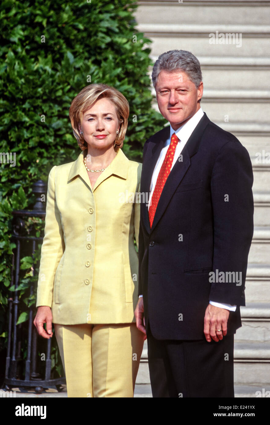 US President Bill Clinton and first lady Hillary Clinton wait for the ...