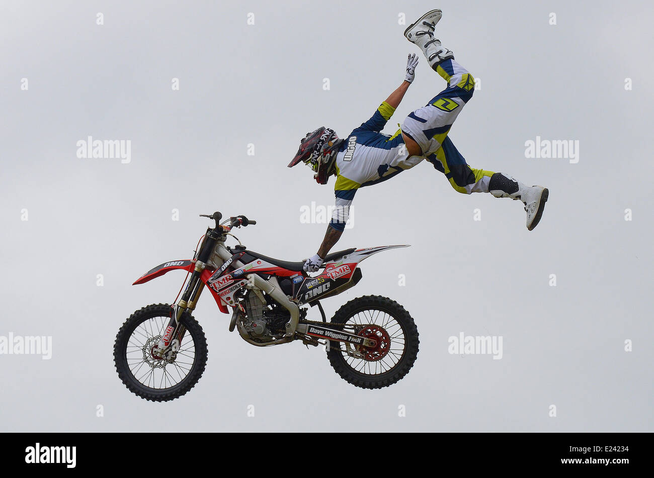 Motocross freestyle motorcycle stunt jump at Boys Toys event at Hylands ...