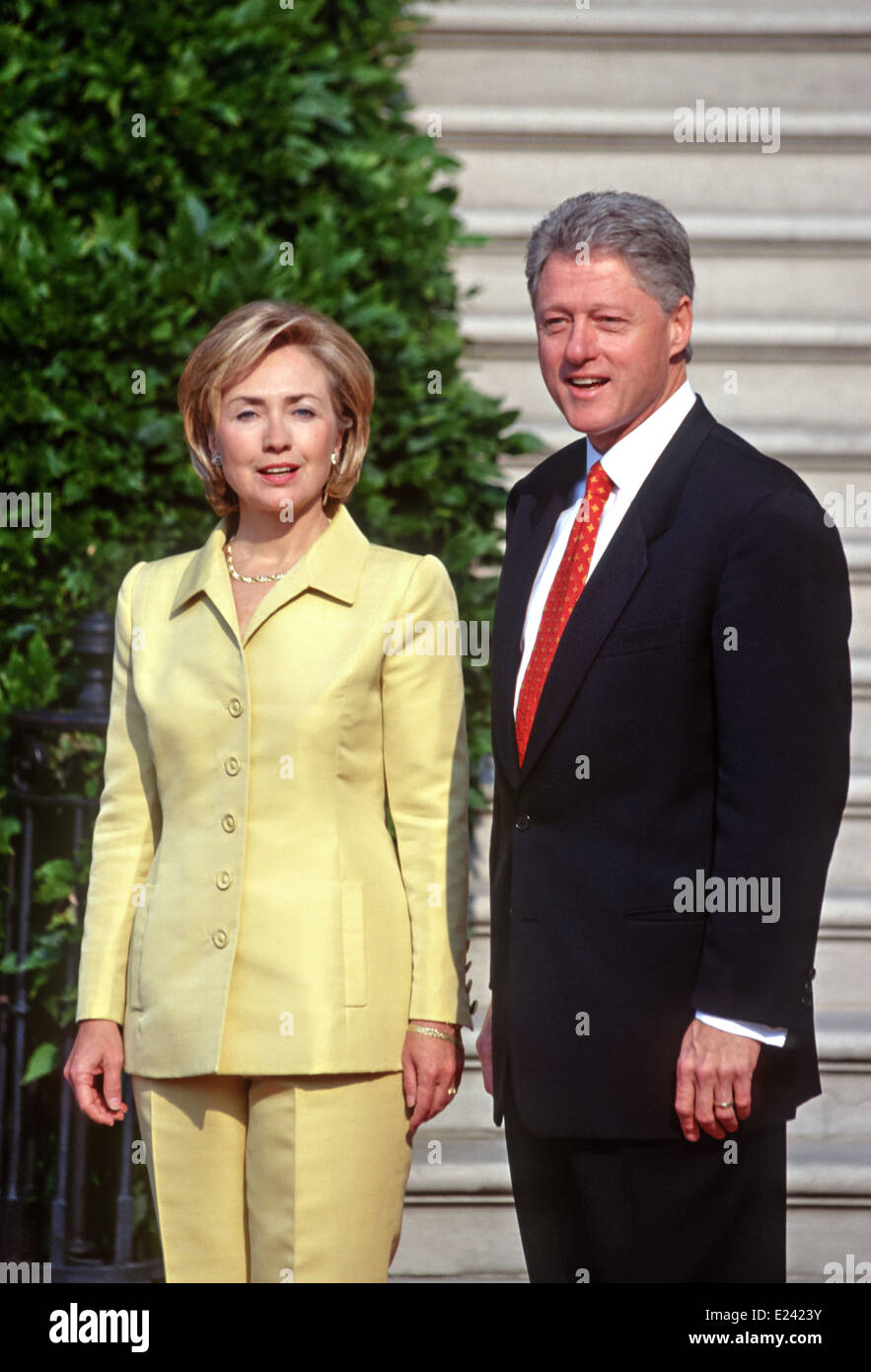 US President Bill Clinton and first lady Hillary Clinton wait for the ...