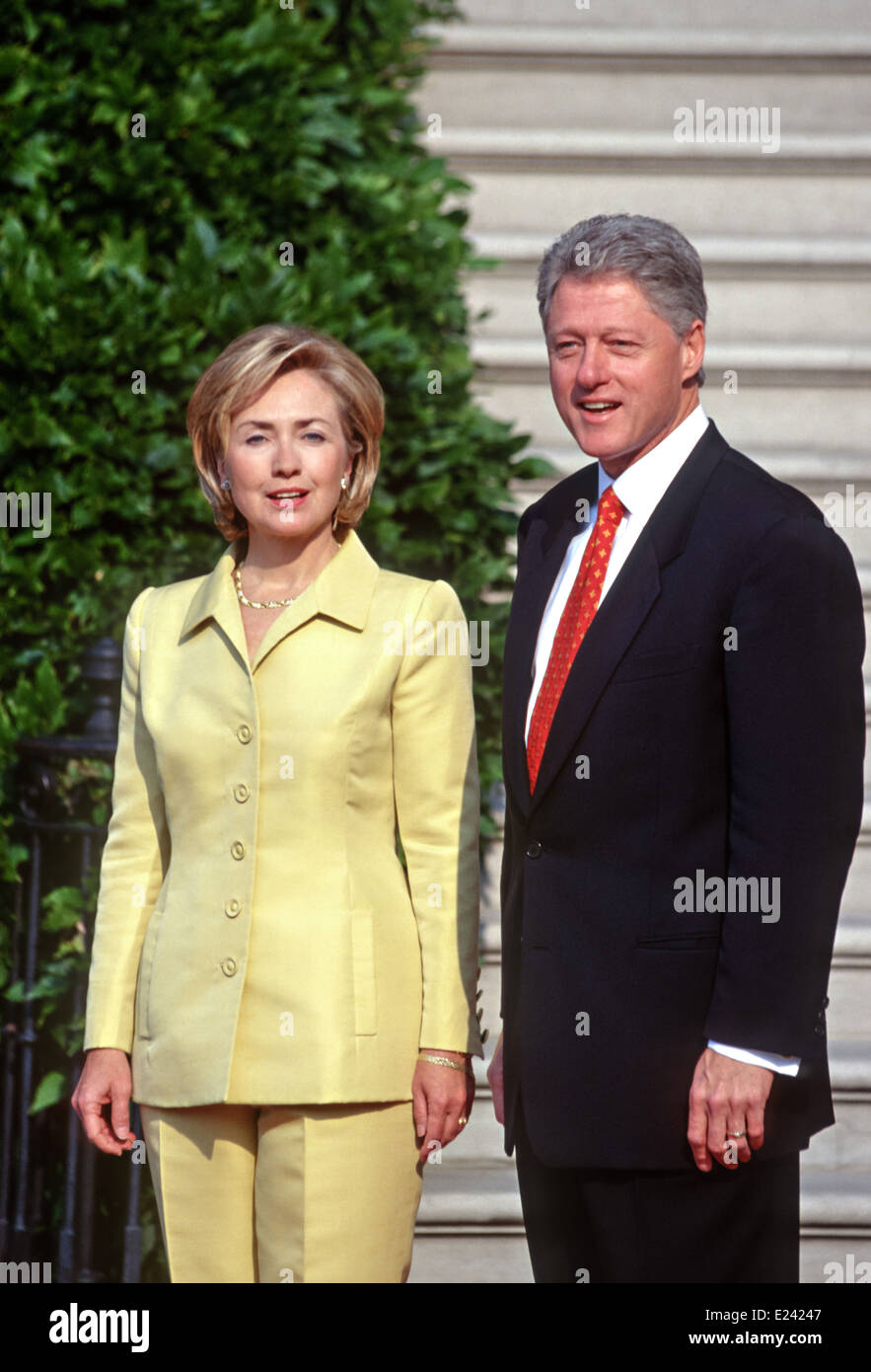 US President Bill Clinton and first lady Hillary Clinton wait for the ...