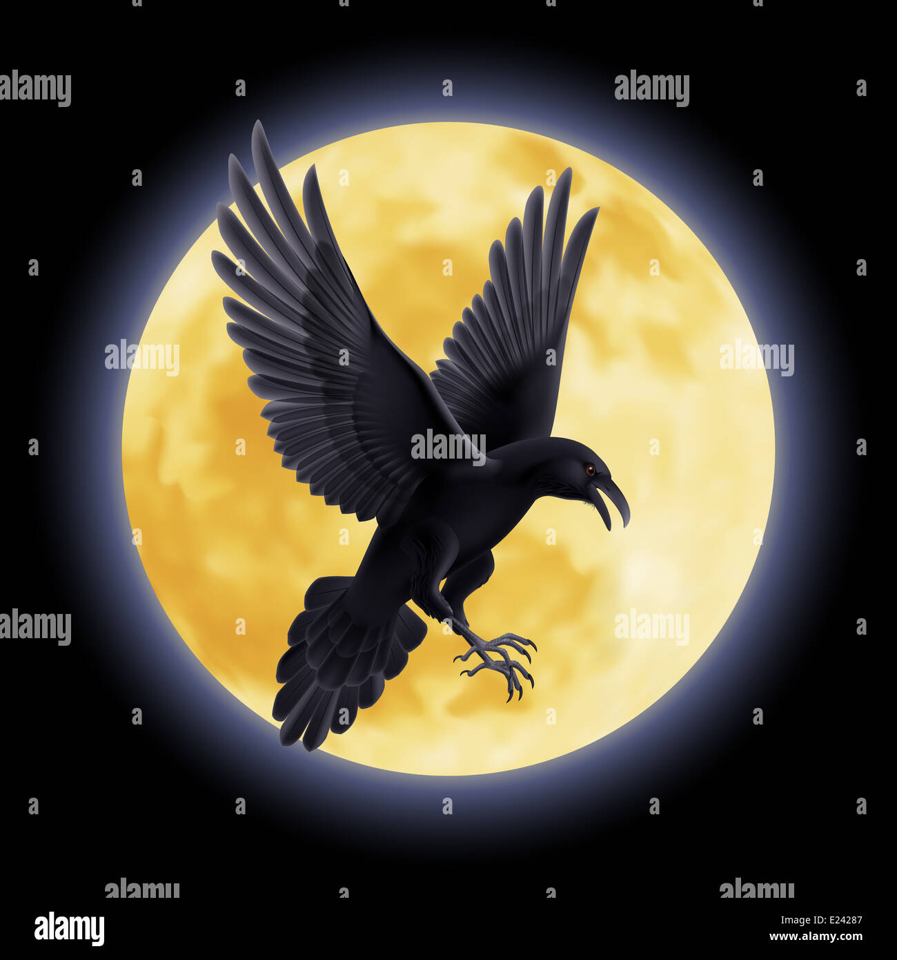 Black crow soars on the background of a full moon night Stock Photo - Alamy