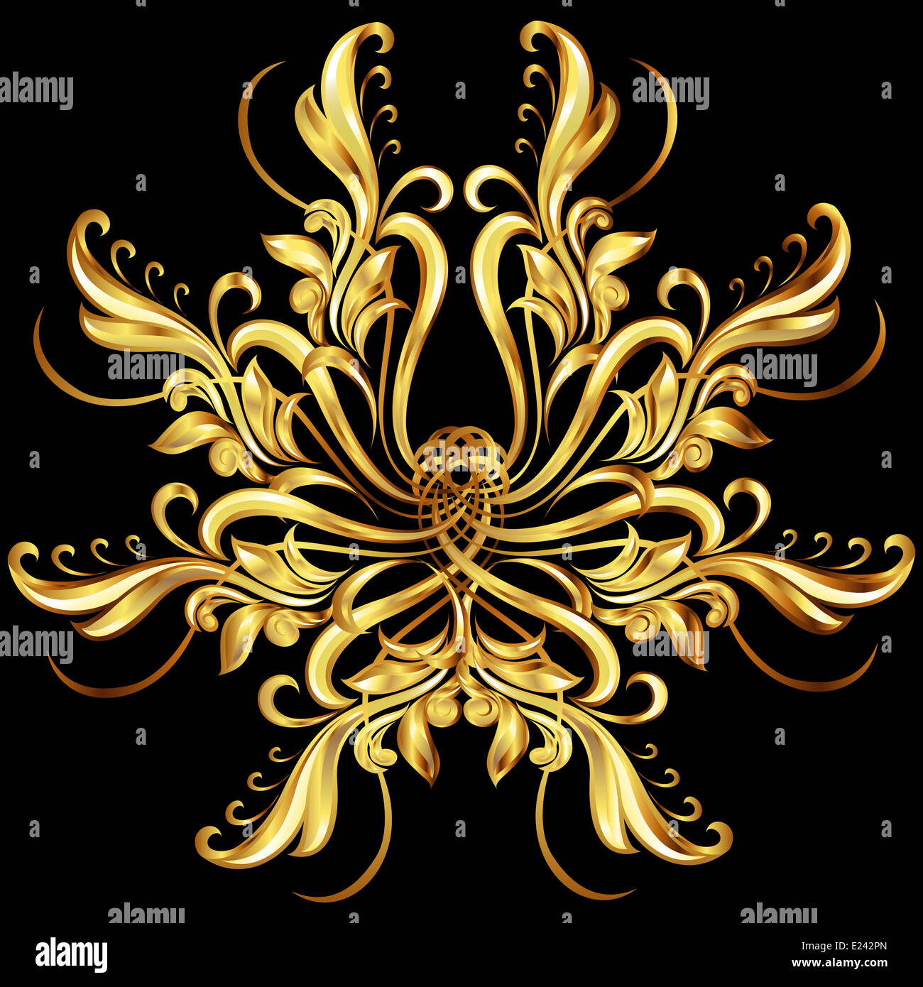 Gold pattern collected from the leaves and vines on a black background ...