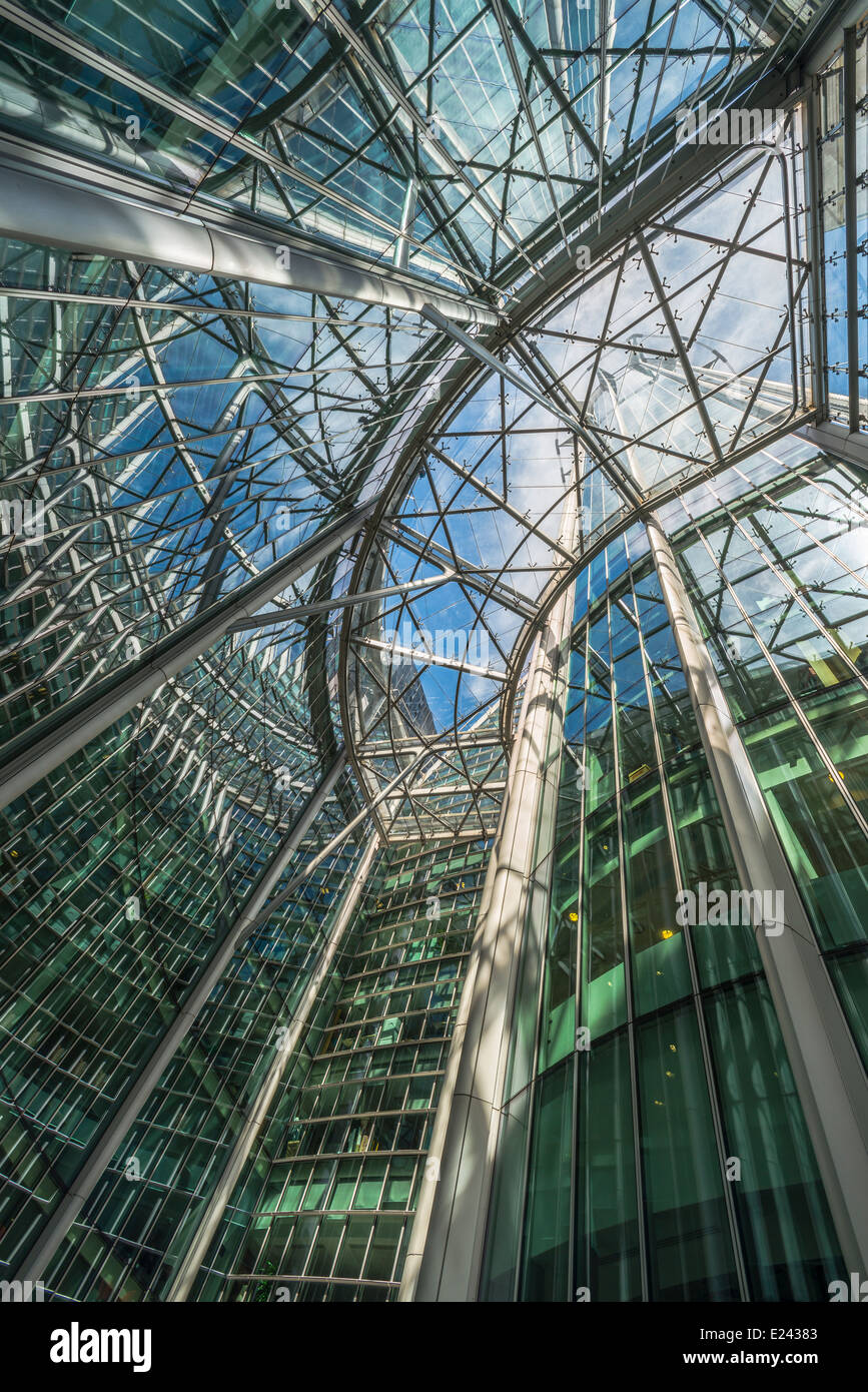 Upward view inside of the CityPoint skyscraper located on Ropemaker ...