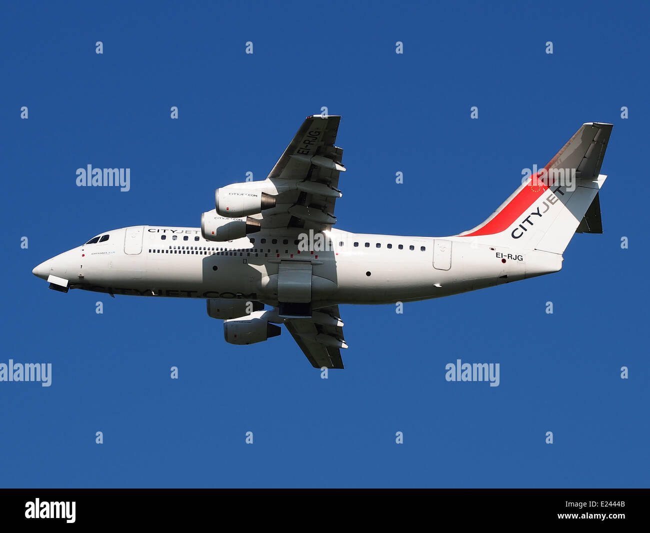 CityJet's AVRO RJ 85 aircraft, registration EI-RJG, is shown taking off ...