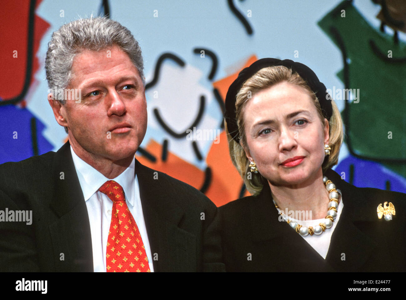US President Bill Clinton talks with first lady Hillary Clinton during ...