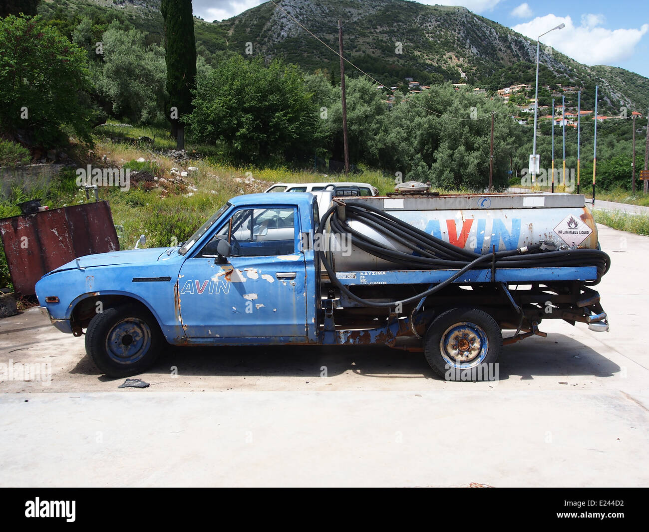 A Datsun 1500 fuel bowser, used for fueling aircraft. This vehicle is ...