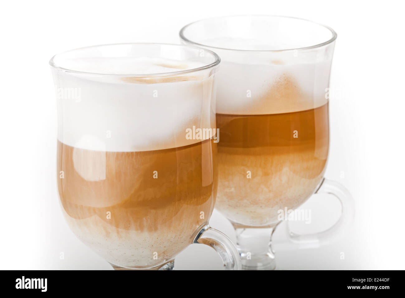 Two big mugs with handles of latte coffee, macro photo Stock Photo - Alamy