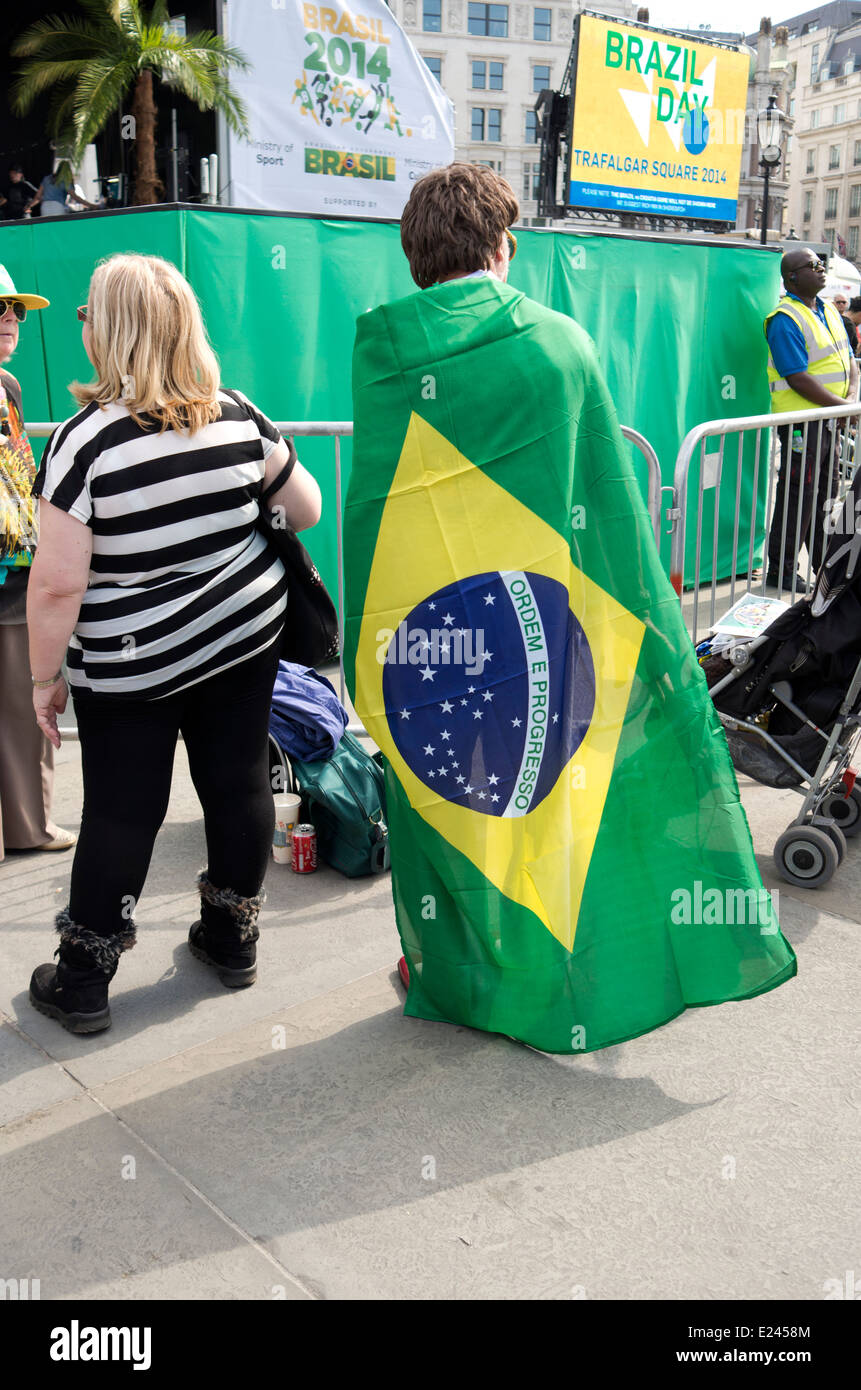 A man draped in the Brazilian flag during the Brazil Day celebrations ...