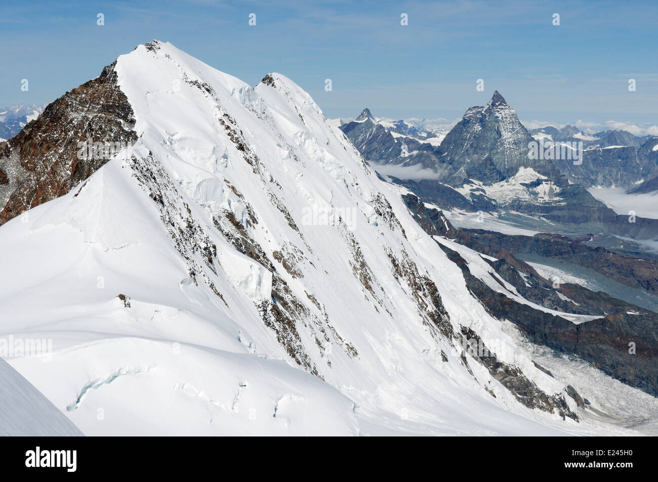 Lyskamm north face and the Matterhorn in the Swiss Alps as seen from ...