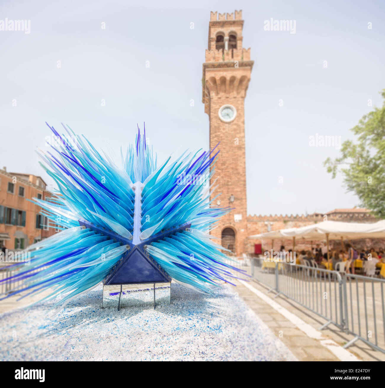 Glass statue of blue star on Murano or Burano island in Venice, Italy ...