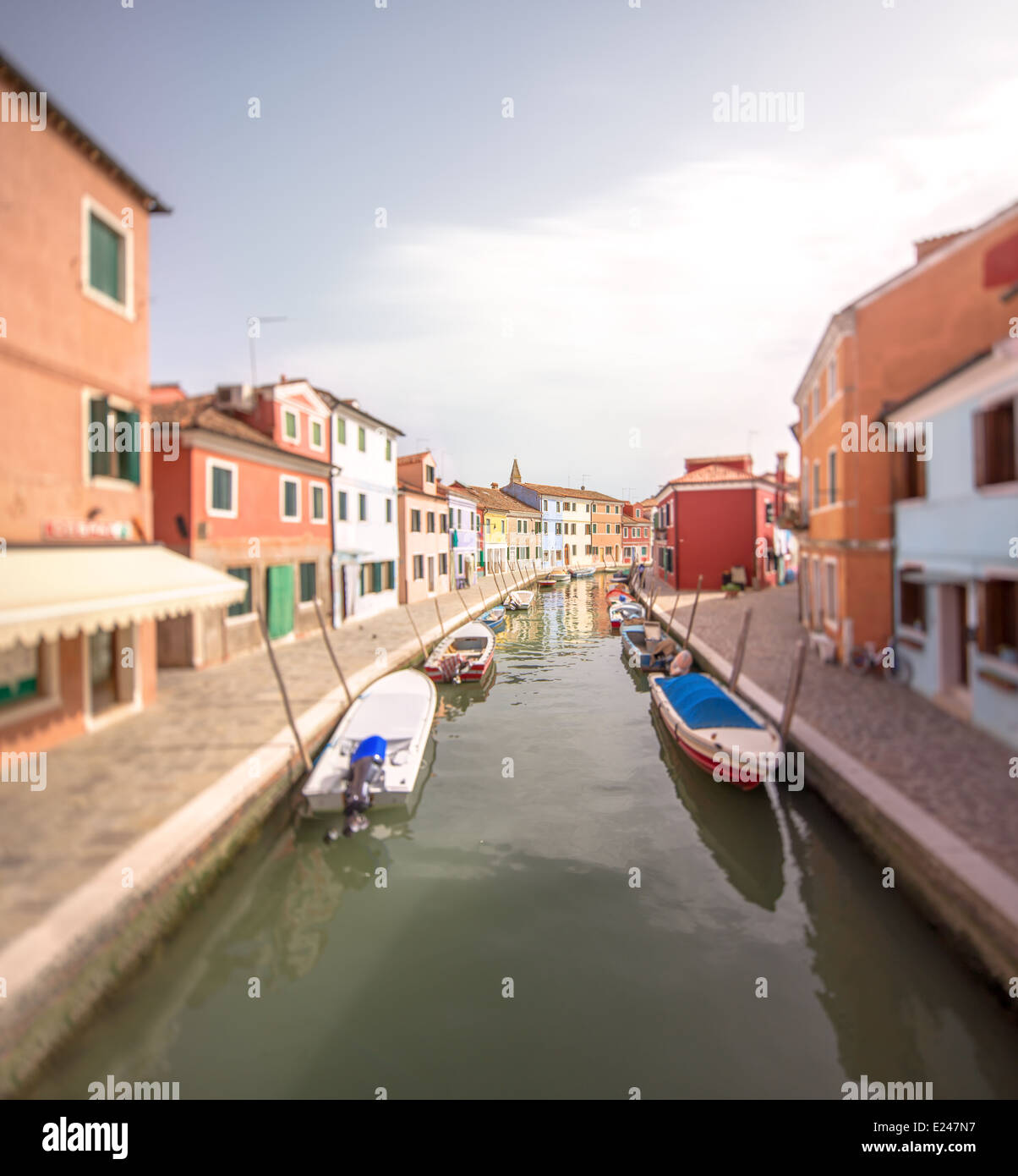 Murano and Burano island, street with glass store, beautiful colorfull ...