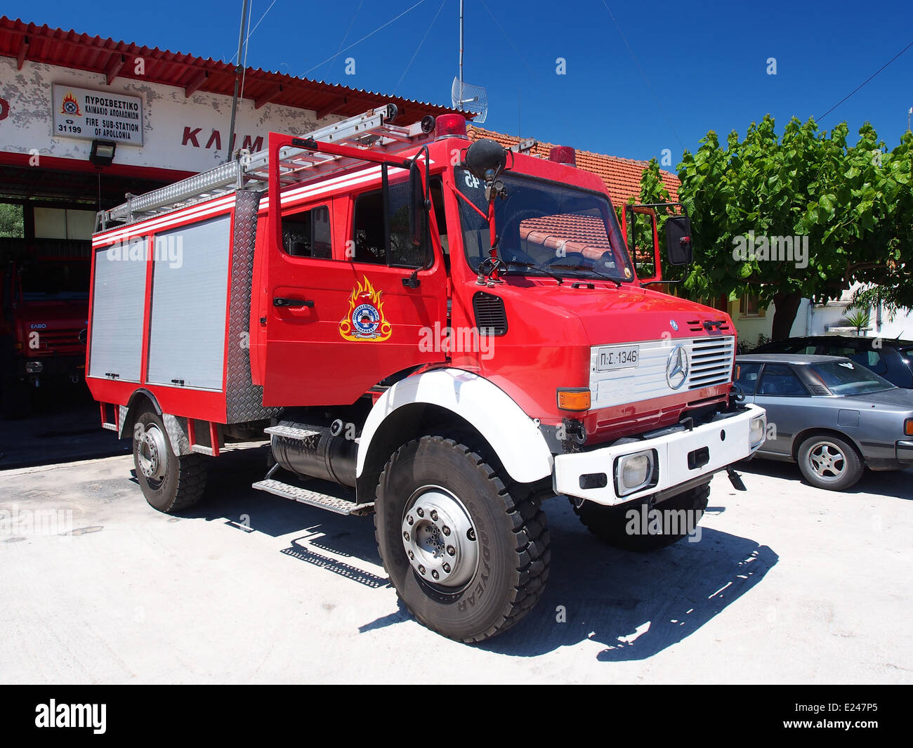 Mercedes fire engine of the Fire sub-station of Apollonia, Pyrosvestiko ...