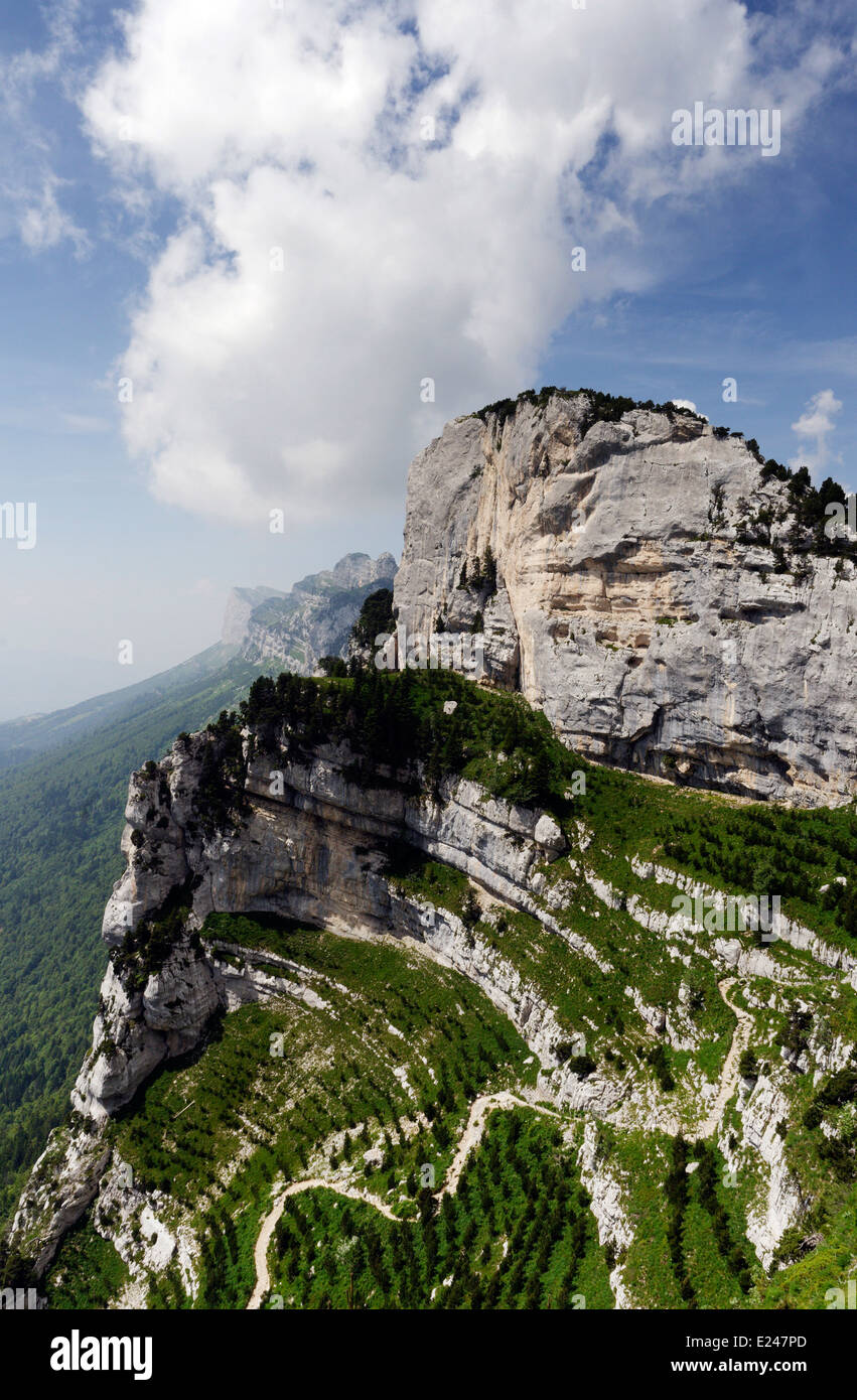 The steep and narrow trail up the Dent de Crolles in the Chartreuse ...