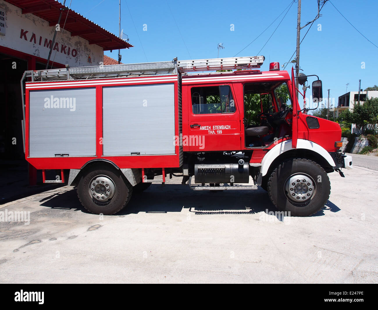 A Mercedes fire engine from the Apollonia Fire Substation in Greece is ...