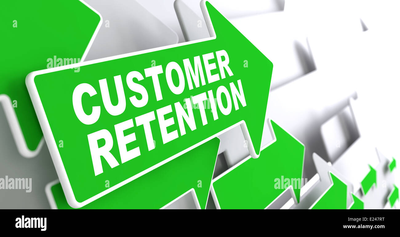 Customer Retention on Green Direction Arrow Sign Stock Photo - Alamy