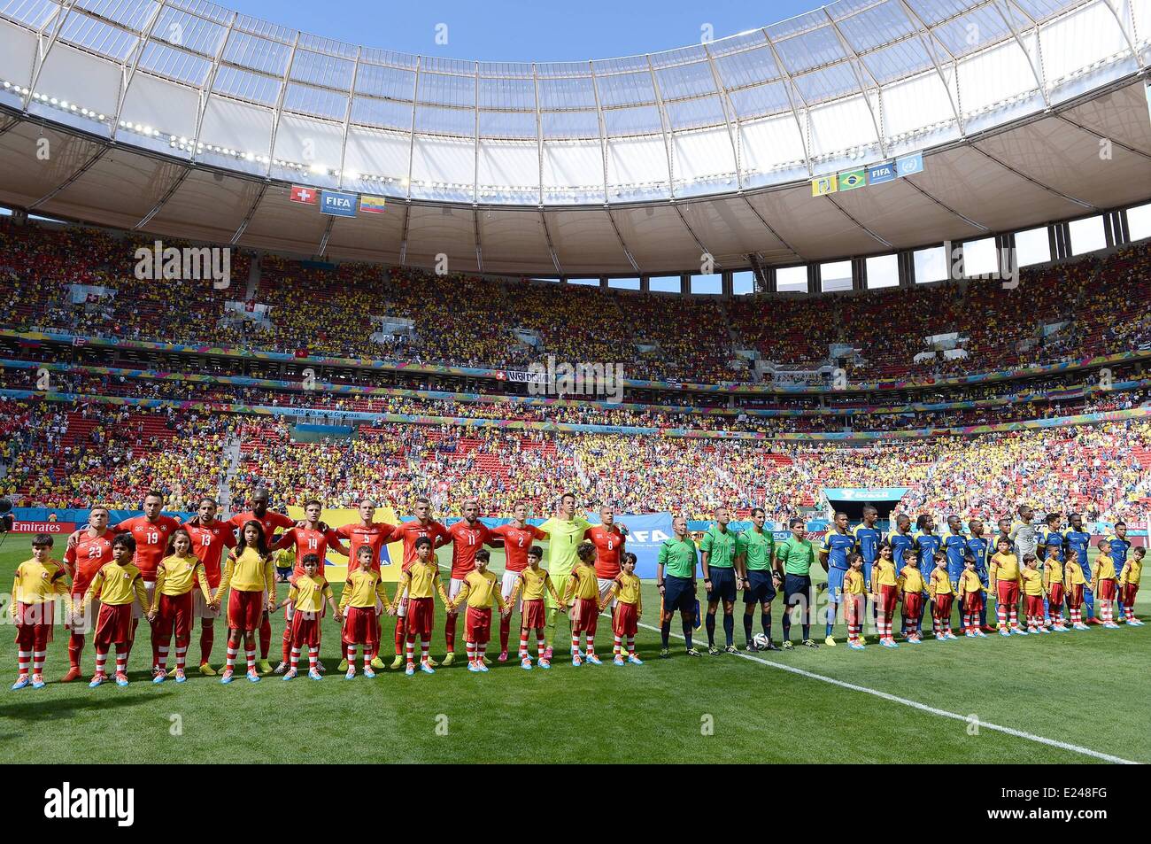 Brasilia, Brazil. 15th June, 2014. Lineups for Switzerland and Ecuador ...