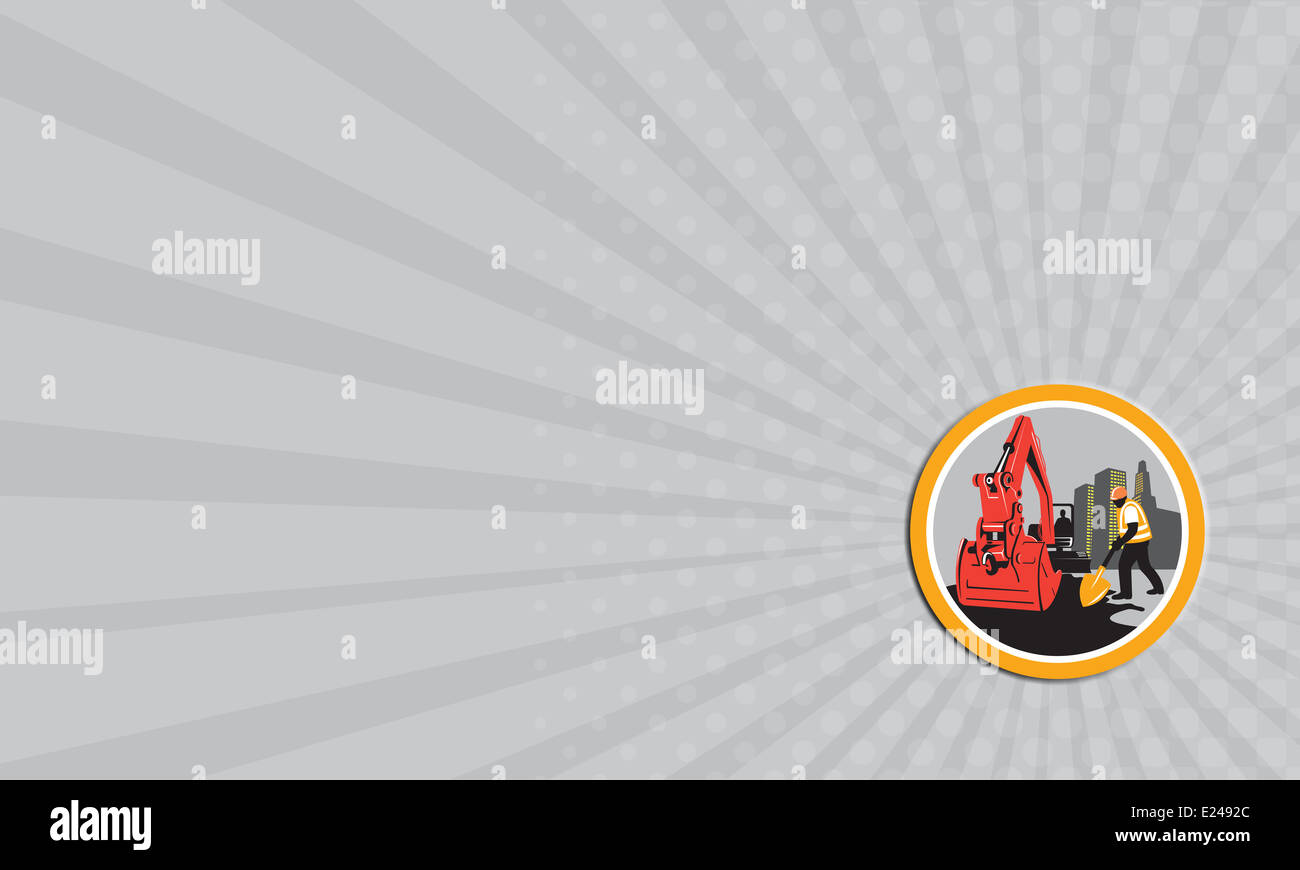 Business card showing illustration of a construction mechanical digger ...