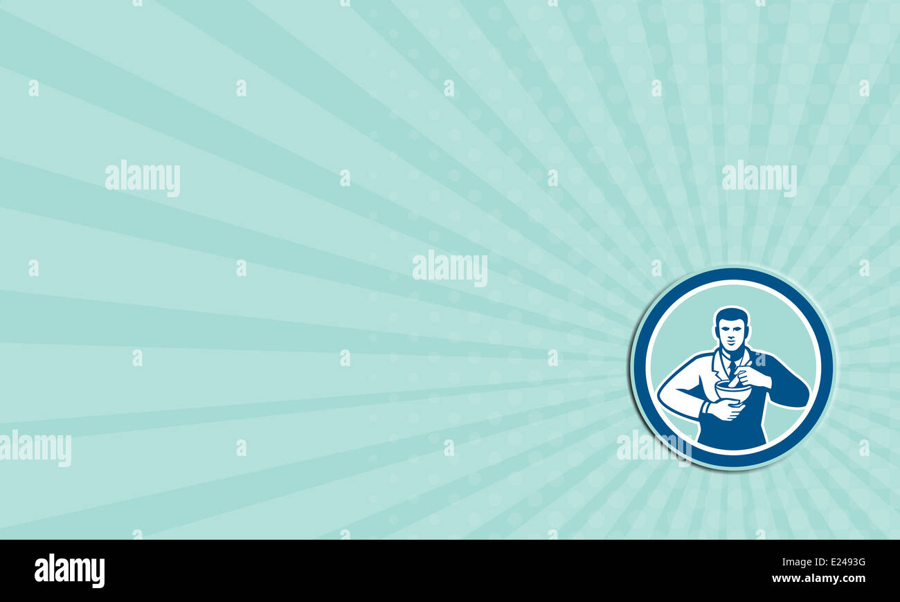 Business card showing illustration of a pharmacist chemist worker ...