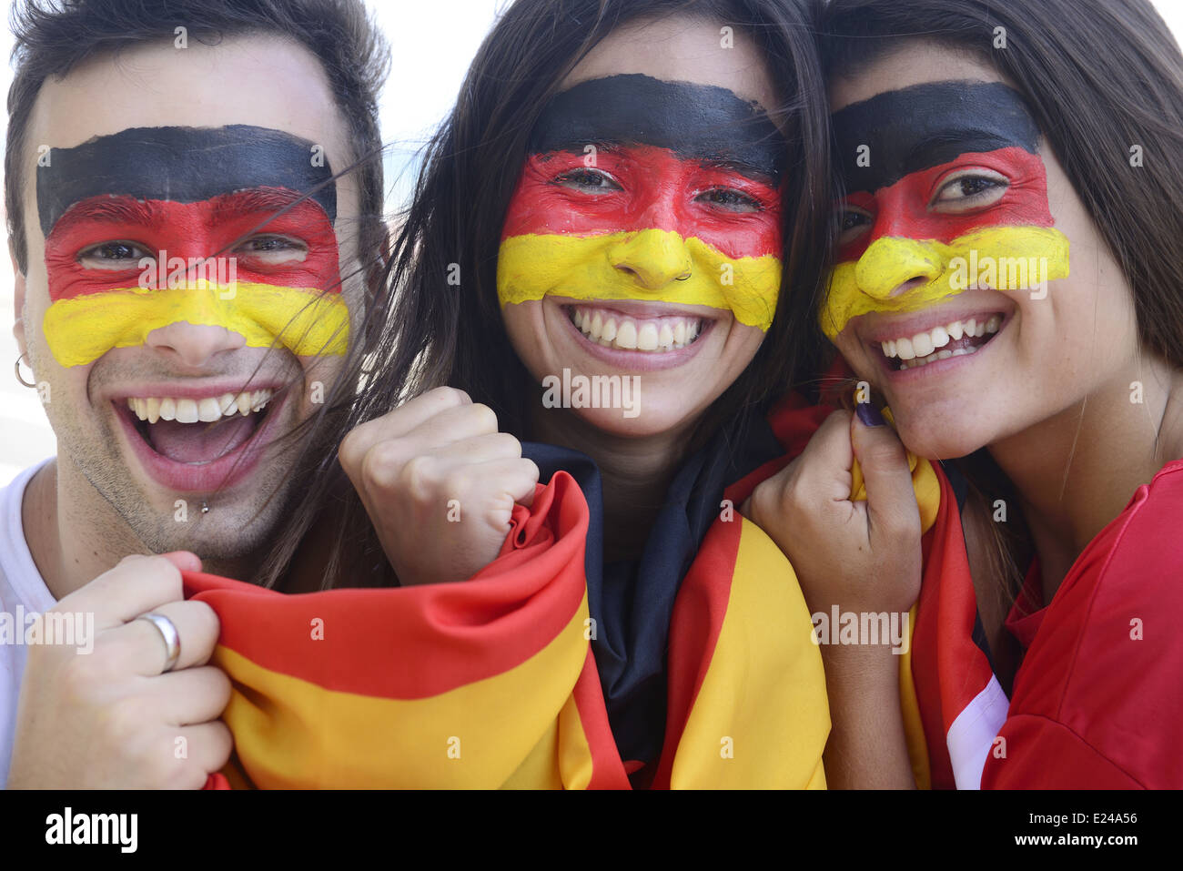 Group of happy german soccer fans commemorating victory yelling Stock ...