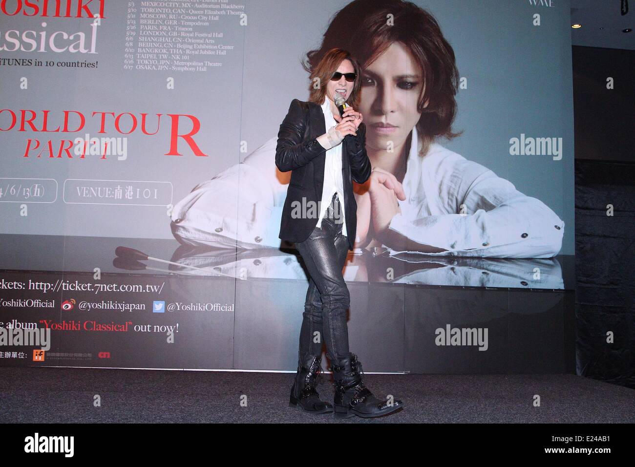 Taipei, China. 12th June, 2014. Japanese singer Yoshiki Hayashi of X-Japan attends a press ...