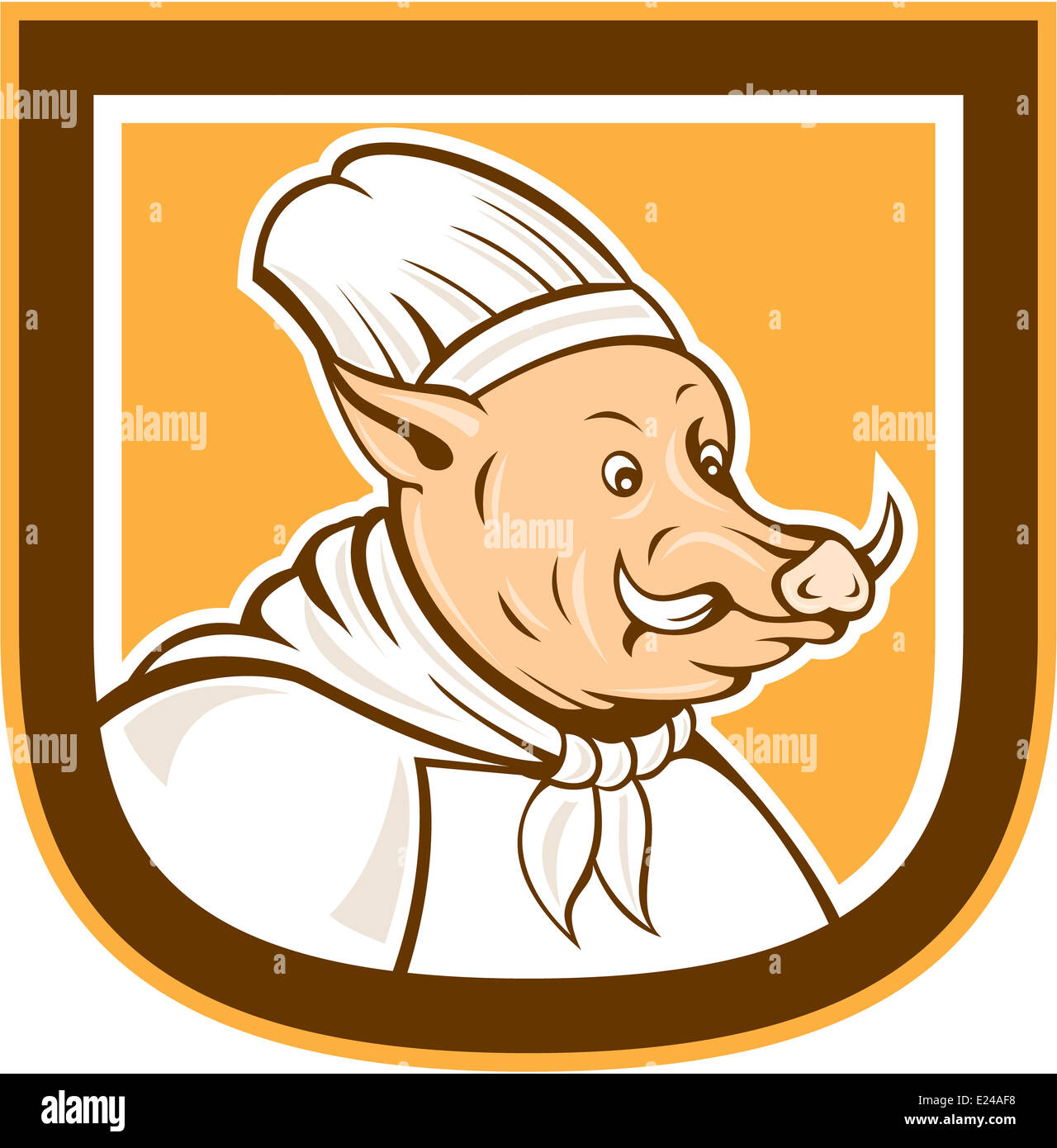 Illustration of a boar chef cook facing side set inside shield crest ...