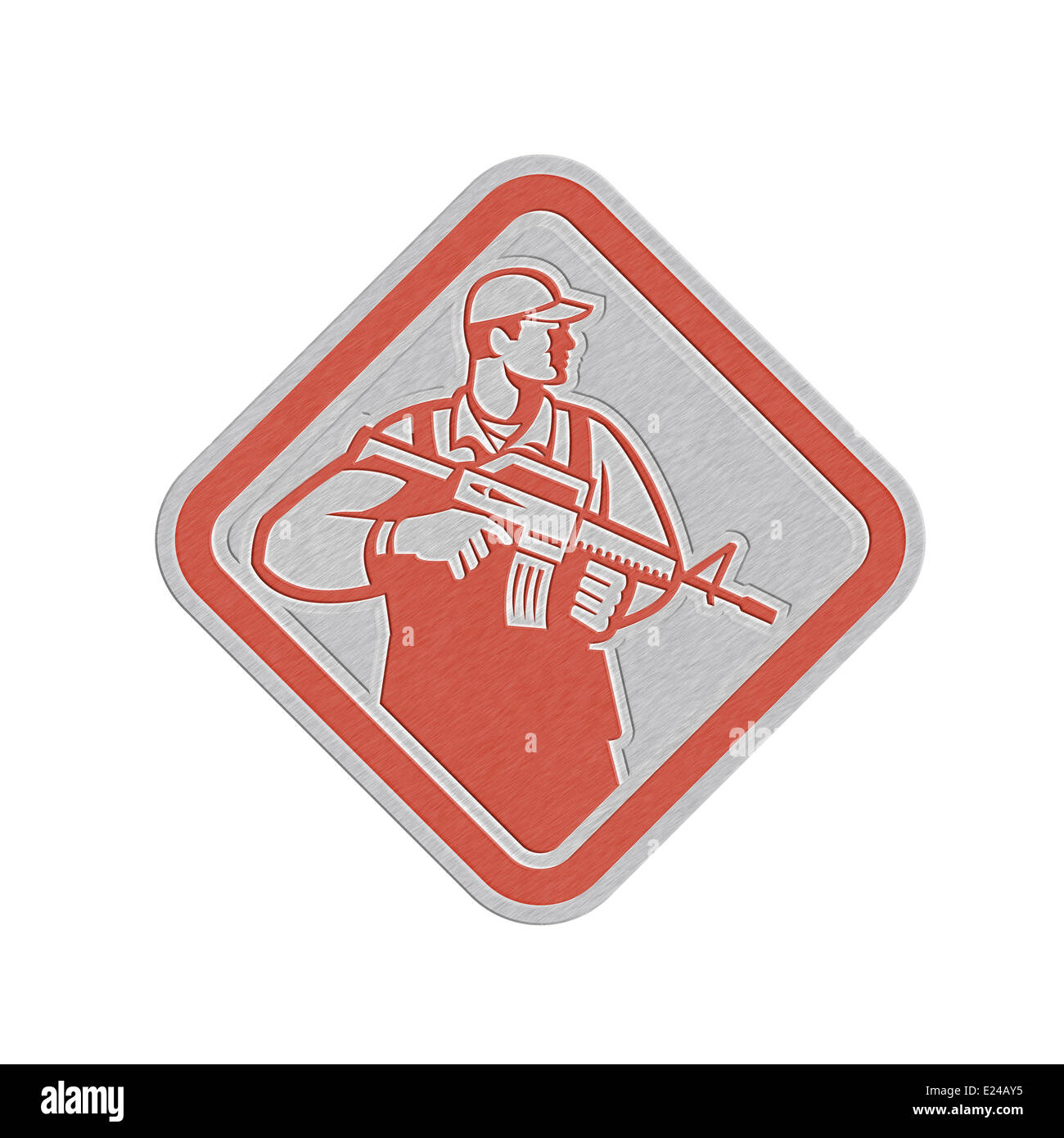 Metallic styled illustration of an soldier serviceman military holding ...