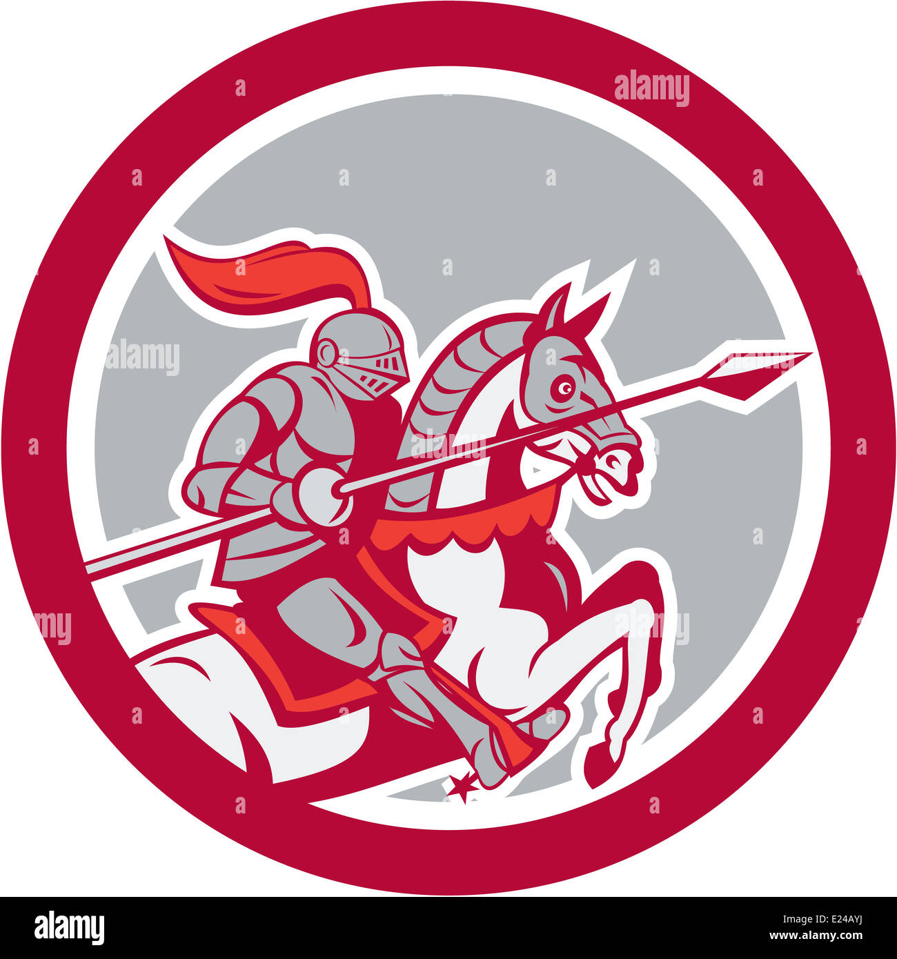 Illustration of knight in full armor riding horse steed with lance ...