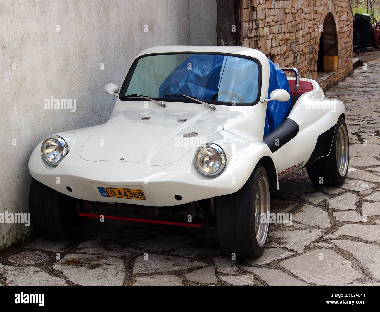 A VW kit car, featuring custom modifications, on display in Lefkada ...